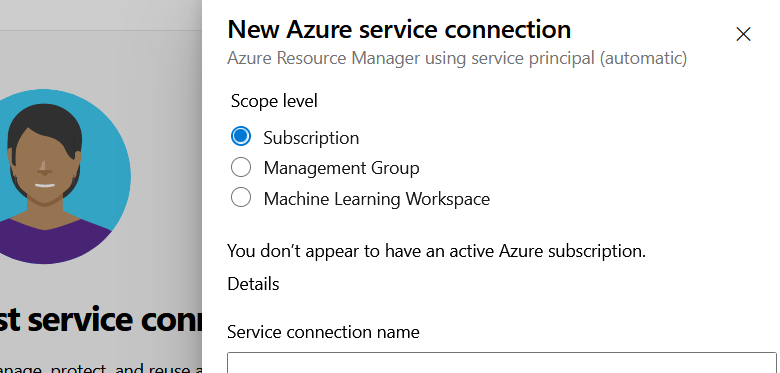 Facing active Azure subscription issue while creating a service connection in azure devops ...