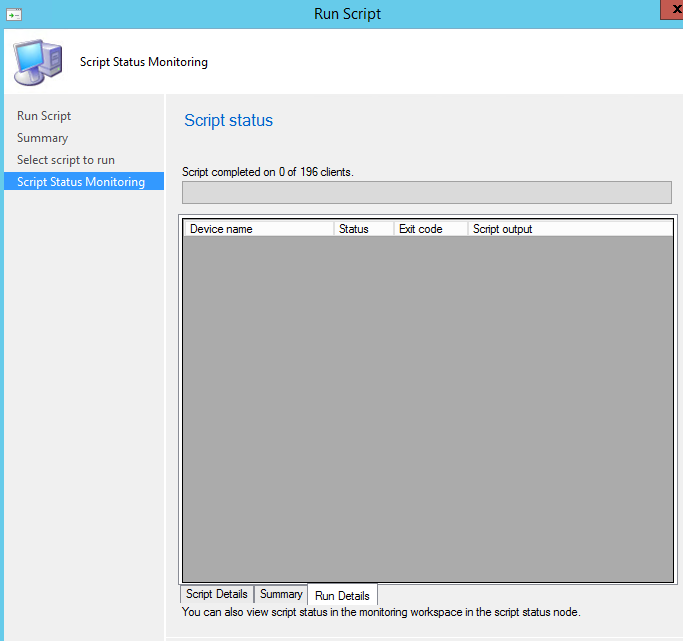 Script PS status no data in sccm - Microsoft Q&A