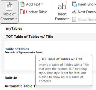 how make automatic title for list of tables - Microsoft Q&A