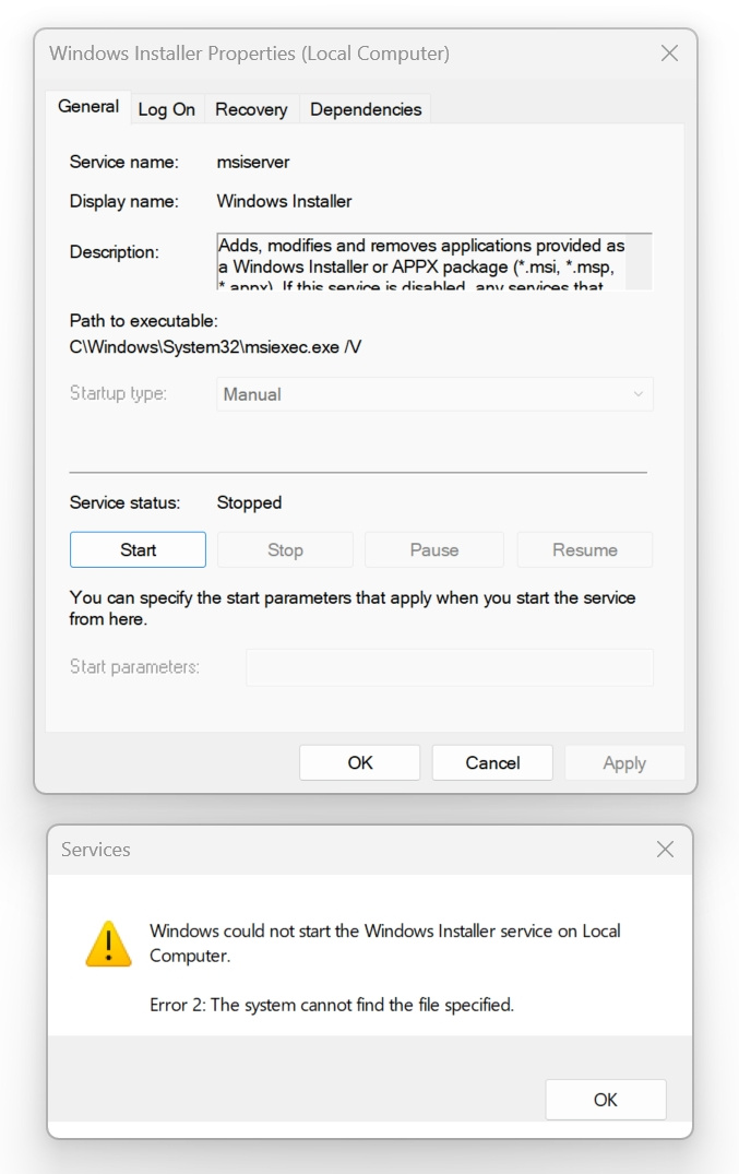 Windows Installer Service Error - Microsoft Q&A