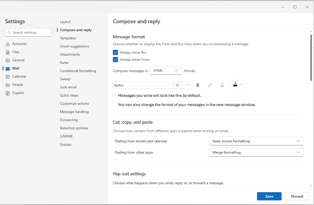 Now, when replying to messages, the CC field is hidden by default, even if you have the "show cc ...