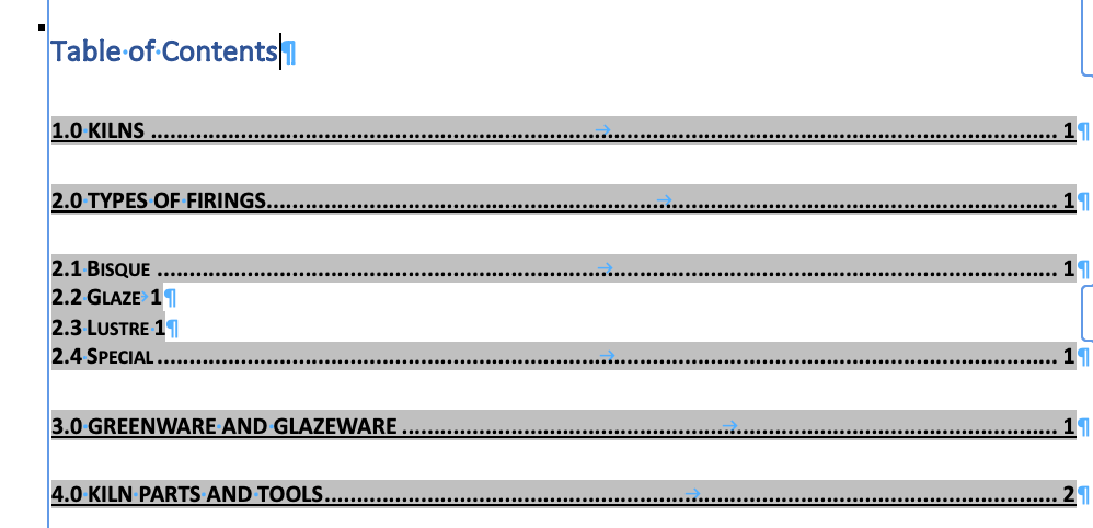 Table of Contents: Why is the formatting wrong? - Microsoft Q&A