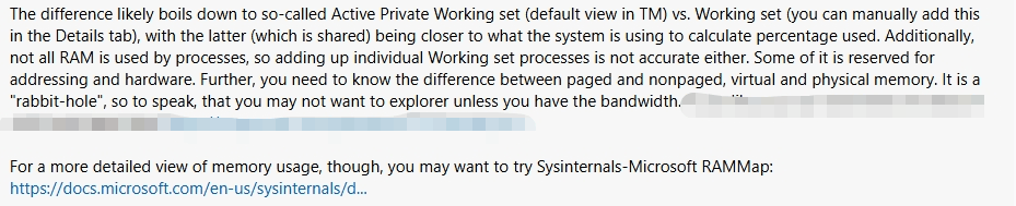 Memory usage does not add up to the amount that seems to be being used ...