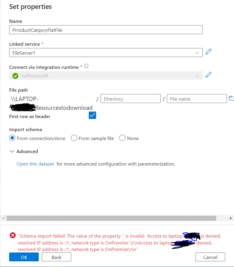 Can't connect to Integration Service File System Access Denied - Microsoft Q&A