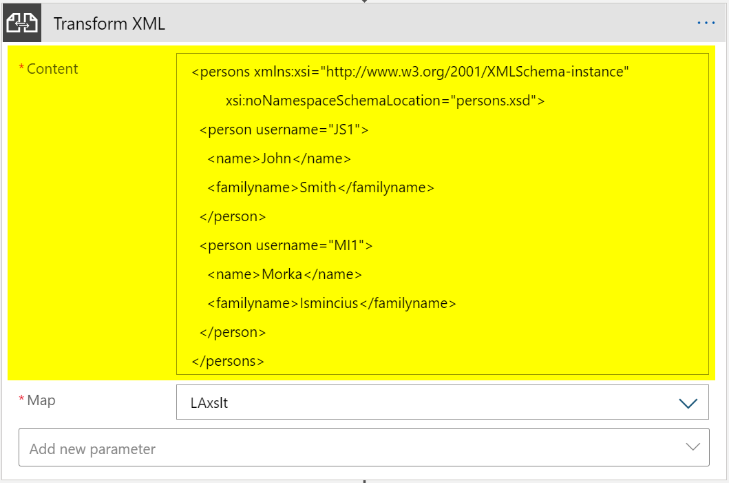 How do I supply value for a transformXML parameter that expects XmlNode ...