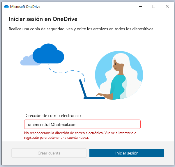 OneDrive para PC no reconoce mi cuenta de outlook - Microsoft Q&A