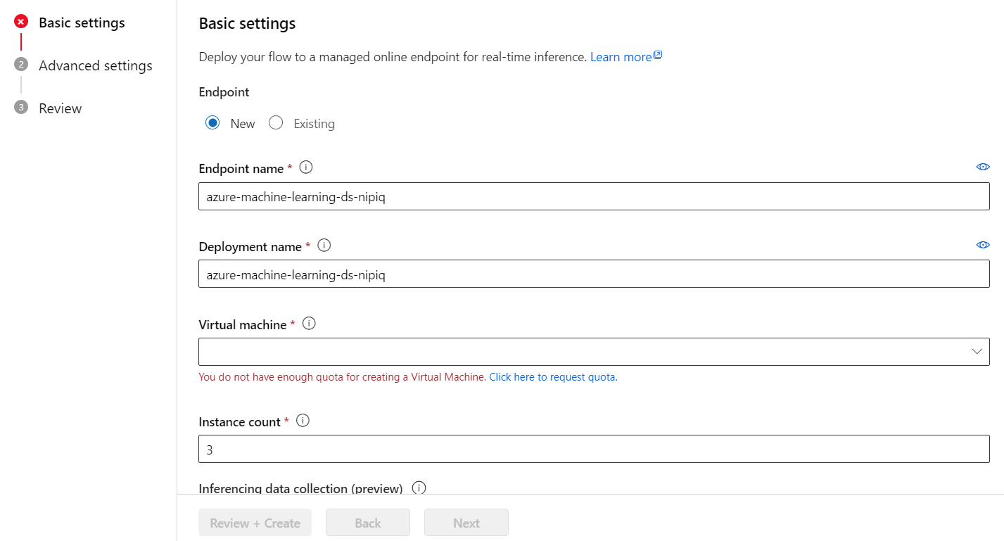 Not enough quota to deploy a Azure Machine Learning Promt Flow - Microsoft Q&A