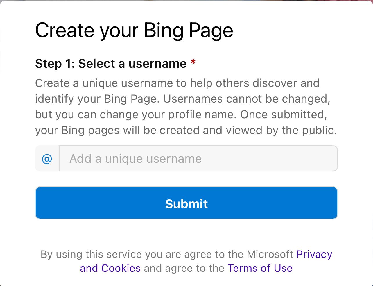 how i can change my social bing profile @ username - Microsoft Q&A