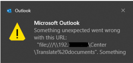 Outlook error "Something unexpected went wrong with this url ...