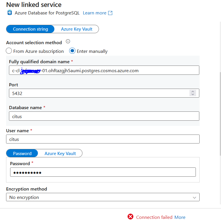 Unable to create a Linked Service connection from ADF to Azure Cosmos ... Unable to create a Linked Service connection from ADF to Azure Cosmos ...