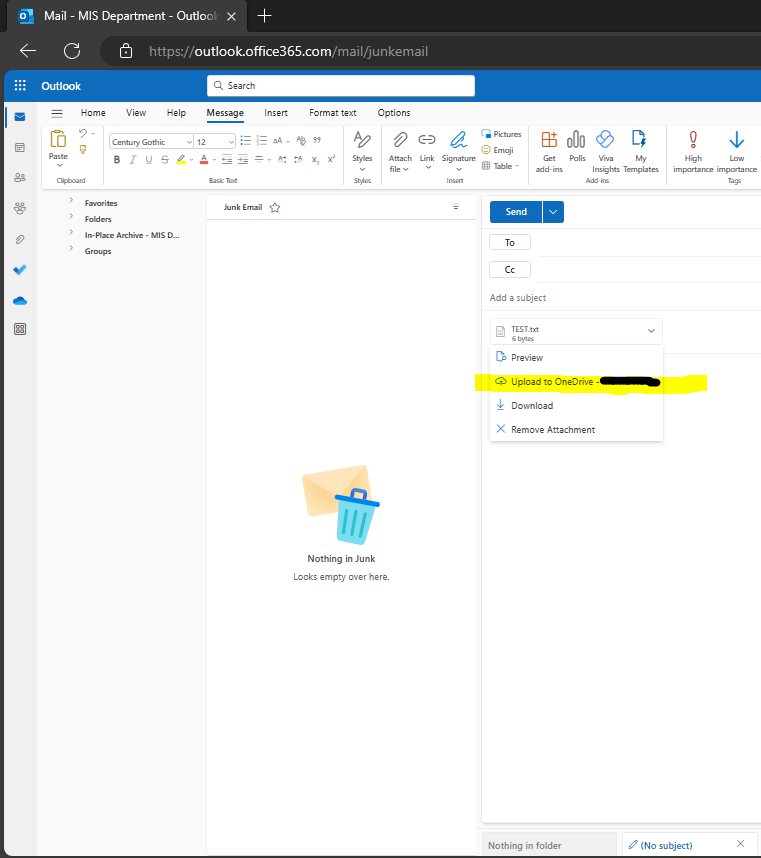 "UPLOAD TO ONEDRIVE" OPTION IN OUTLOOK WEB DOESN'T SHOW - Microsoft Q&A