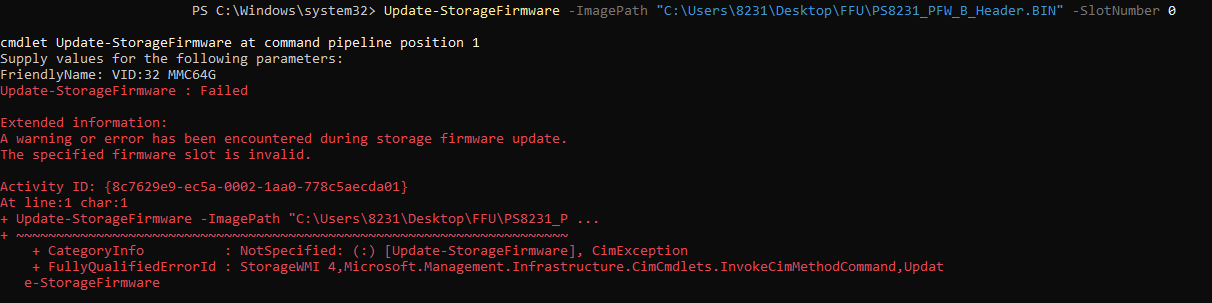 IOCTL_STORAGE_FIRMWARE_DOWNLOAD returns ERROR_INVALID_FUNCTION on eMMC laptop - Microsoft Q&A