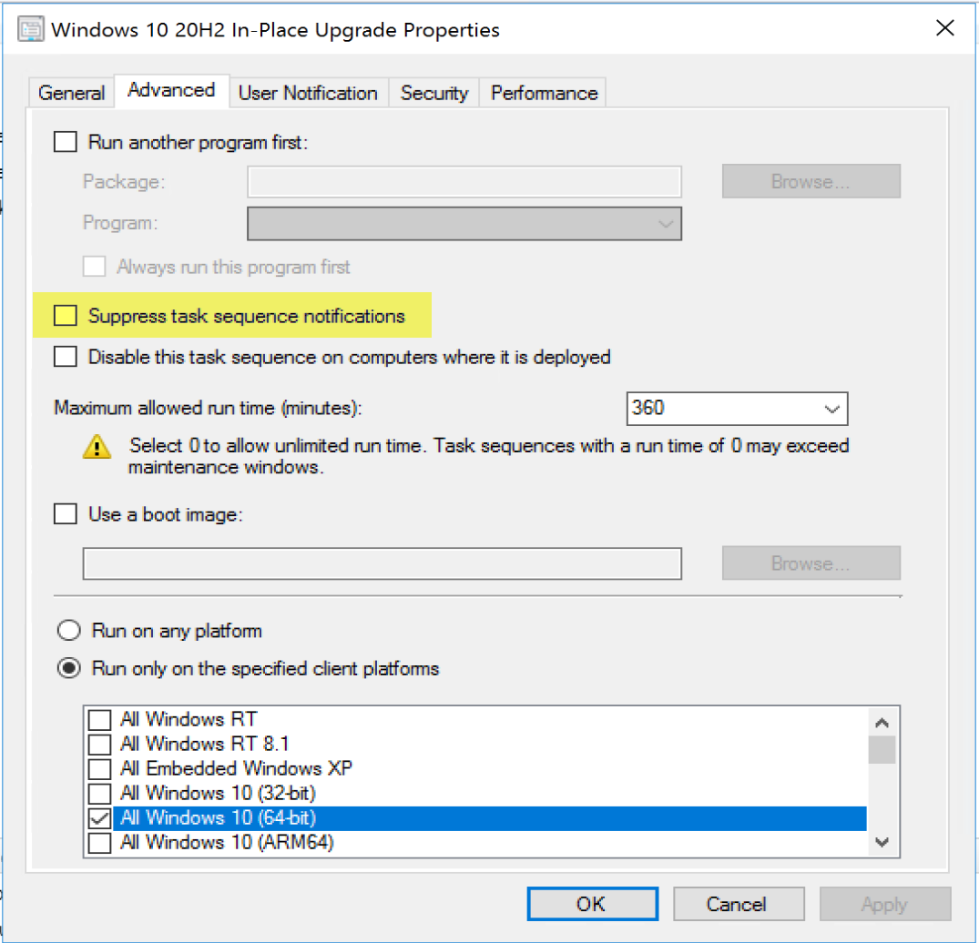 SCCM: Notify users before windows 10 in-place upgrade task sequence - Microsoft Q&A