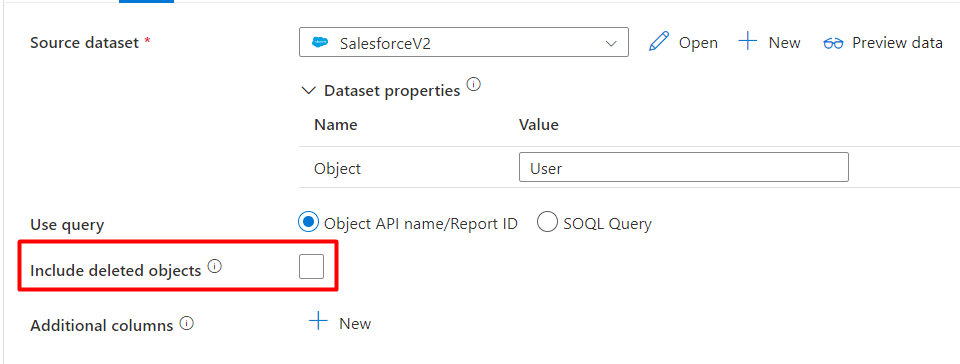 No includeDeletedObjects property on Salesforce as source in Copydata activity - Microsoft Q&A