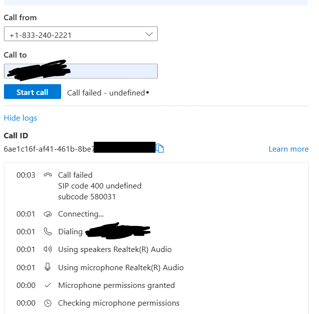 Try Calling Not Working - Microsoft Q&A