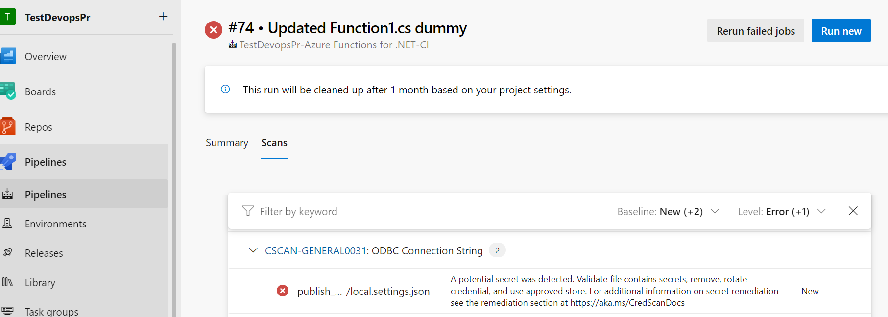 Scan report issues of devops-VSTS is missing in Defender for cloud ...