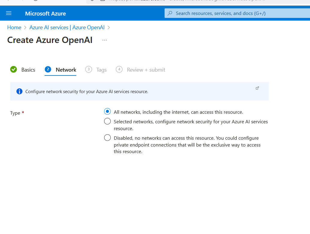How to choose what the network option for your Azure Open AI Service that you create ...