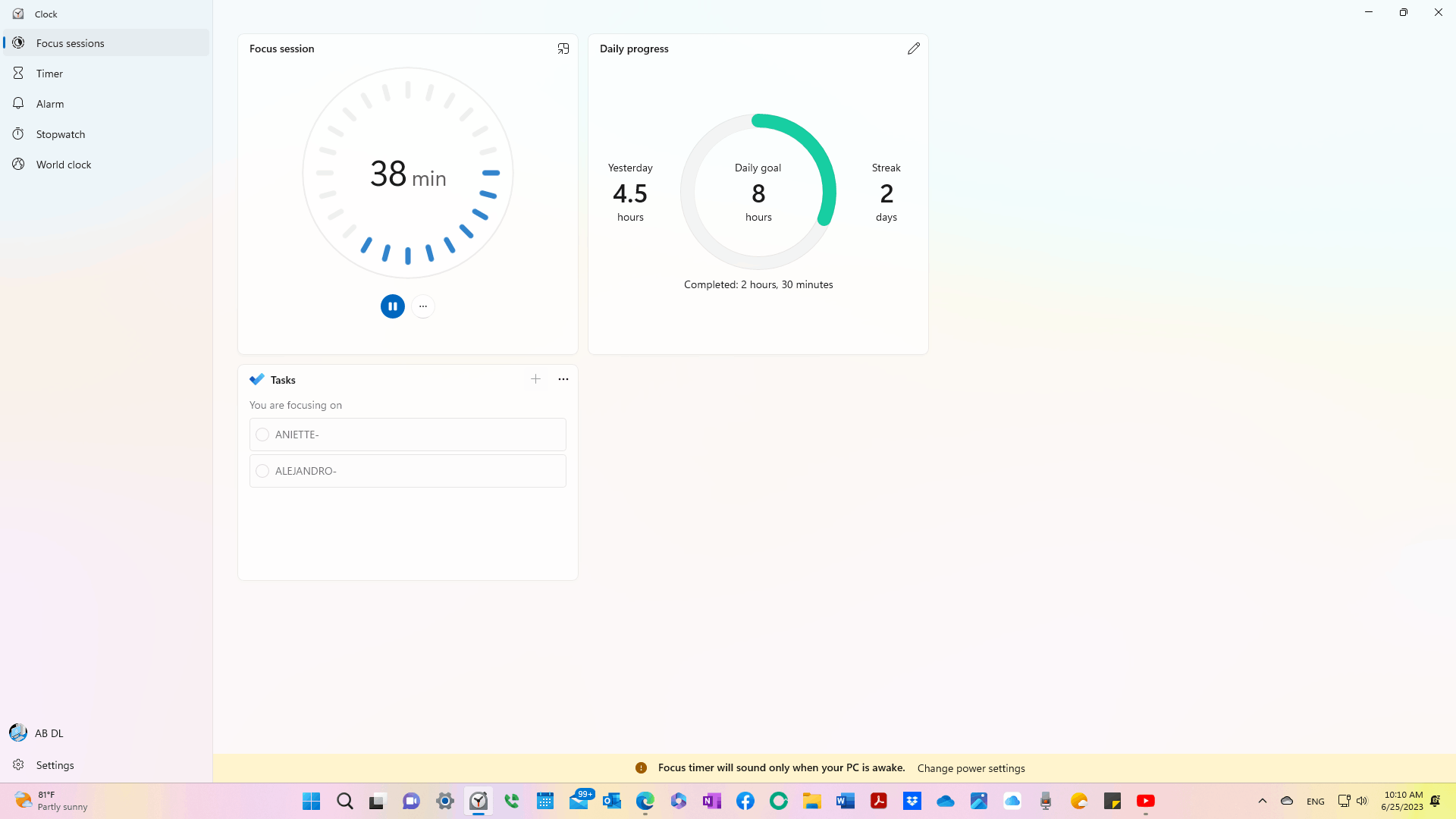 How do I get rid of this message ? The timer sounds and my computer is ...