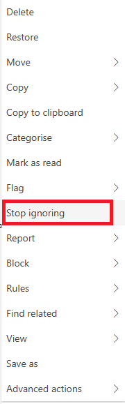 Outlook "Stop Ignore" not working - Microsoft Q&A