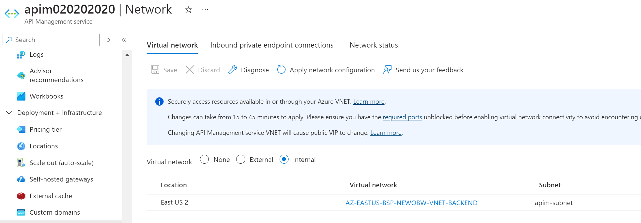 How To Communicate A Api Management In Internal Mode With An Aks