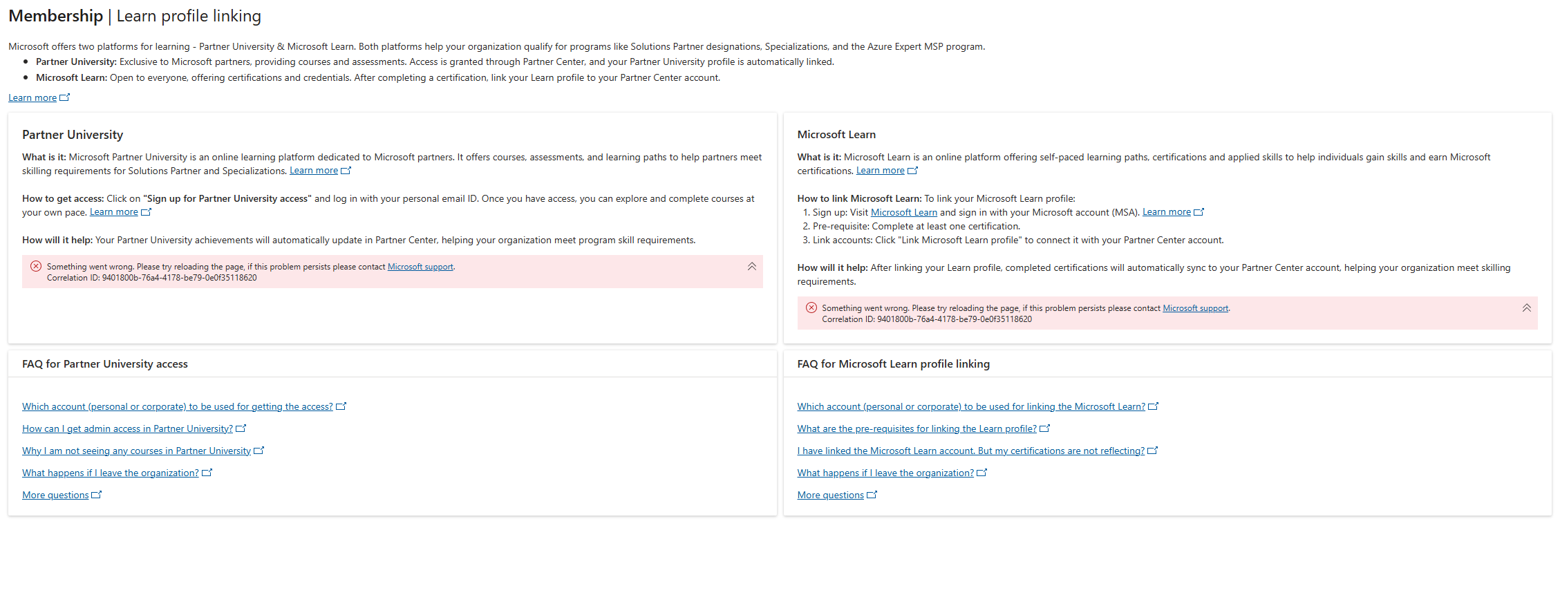 Microsoft Learn link error with my Microsoft Acco - Microsoft Q&A