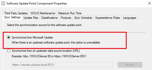 SCCM WSUS changing update source - Microsoft Q&A