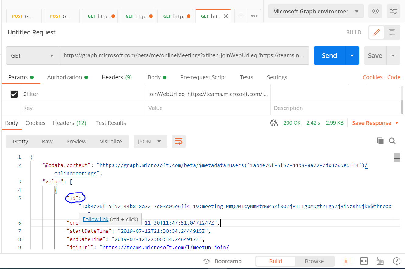 What is the correct Meeting ID to pass to the GET OnlineMeetings BETA API - Microsoft Q&A