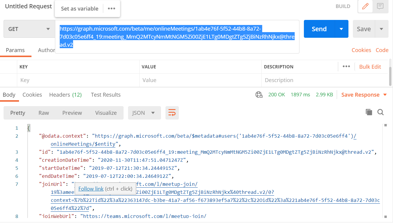 What is the correct Meeting ID to pass to the GET OnlineMeetings BETA API - Microsoft Q&A