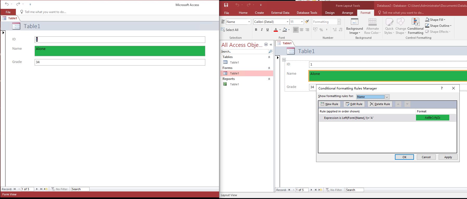 Left Function Does Not Work In Conditional Formatting In Access 3788