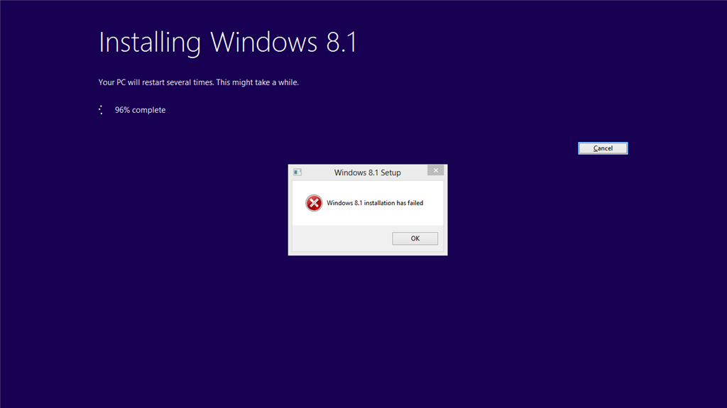 Problems with Windows 8.1 installation. Failed at 96%. - Microsoft Q&A