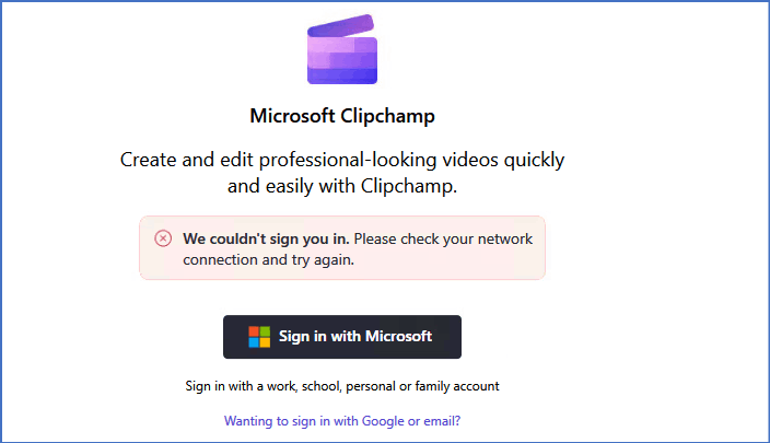 Clipchamp won't sign in using work account - Microsoft Q&A