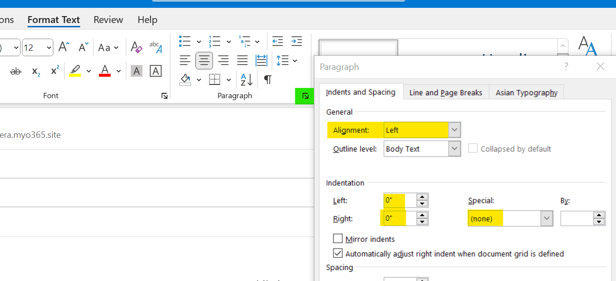 Outlook "New" email margins are "Centered" not left justified. I want it to be left justified ...