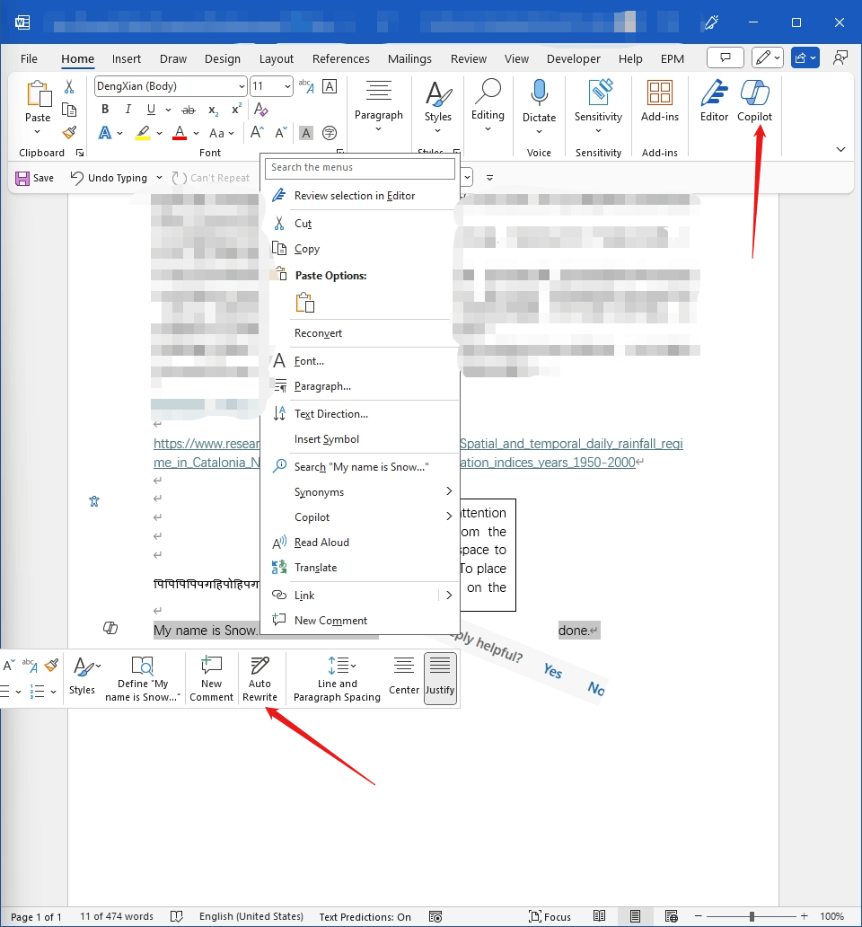 Problem with "rewrite suggestion" in Word document - Microsoft Q&A