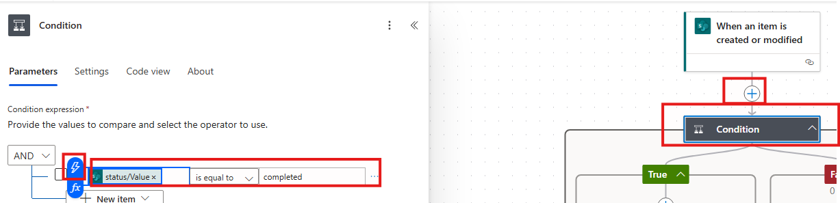 How to set up a condition in "Create a file in SharePoint for attachments created or modified in ...