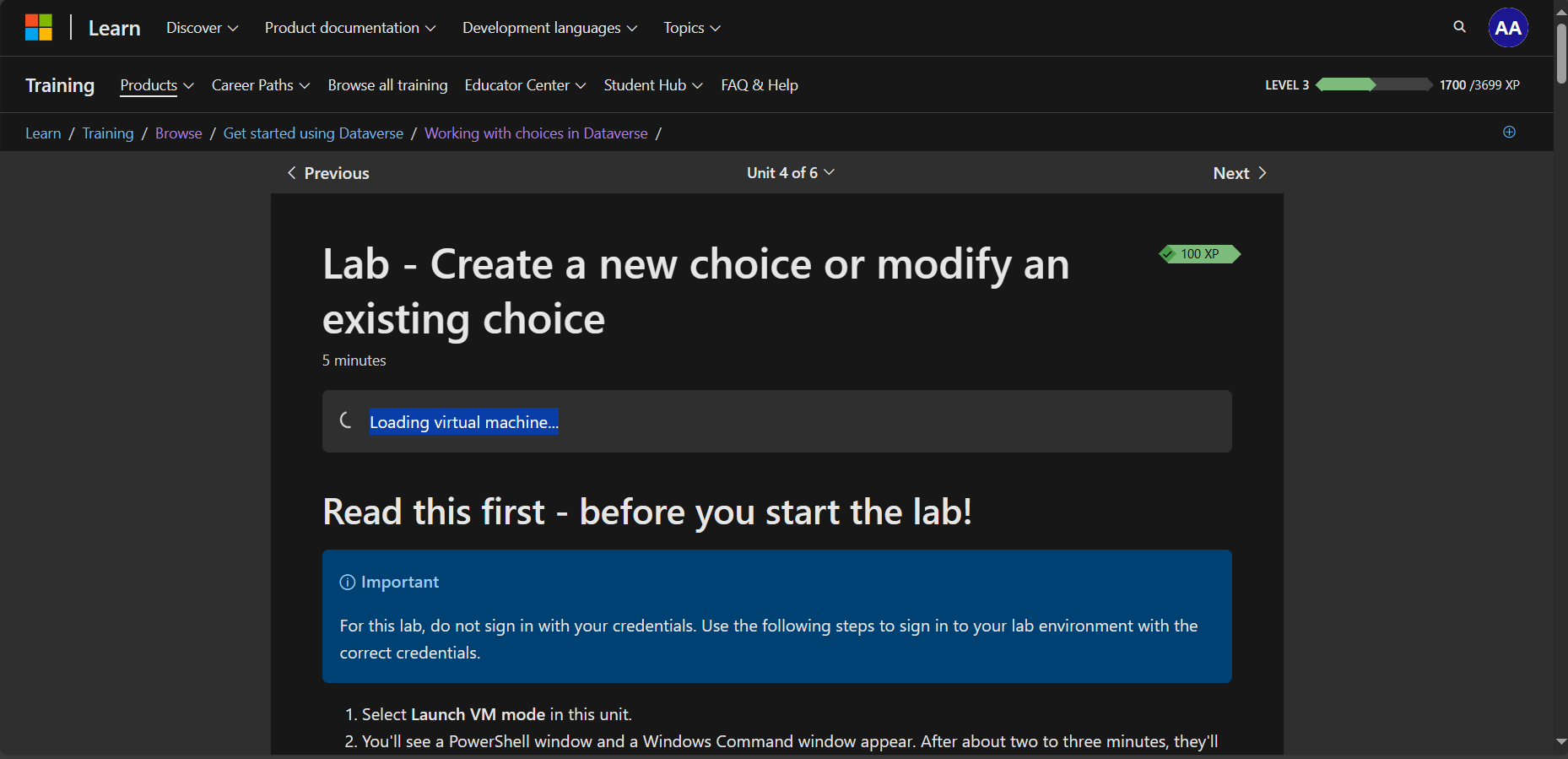 Why the Lab not starting, how do i access the lab in Microsoft learn ...