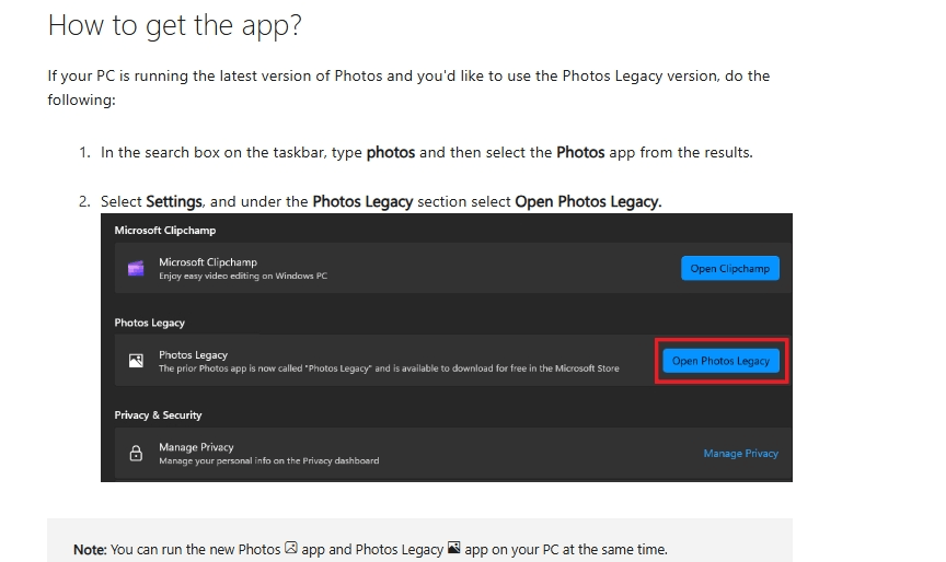 how do I get photos legacy to work. - Microsoft Q&A
