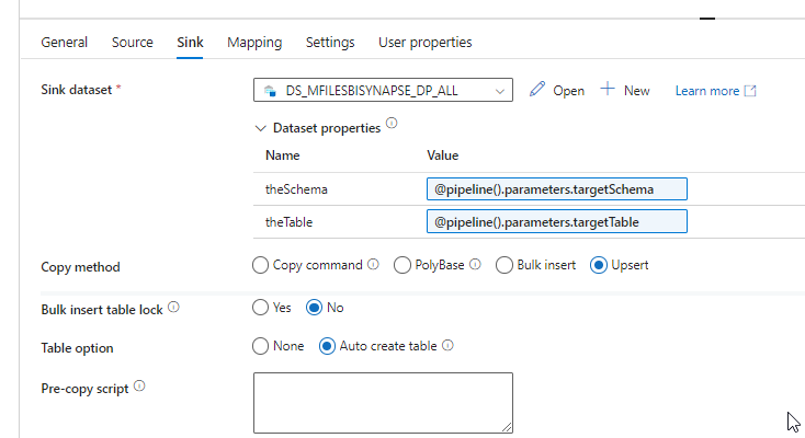 Upsert options not showing in Copy Acivity after initially creating ...