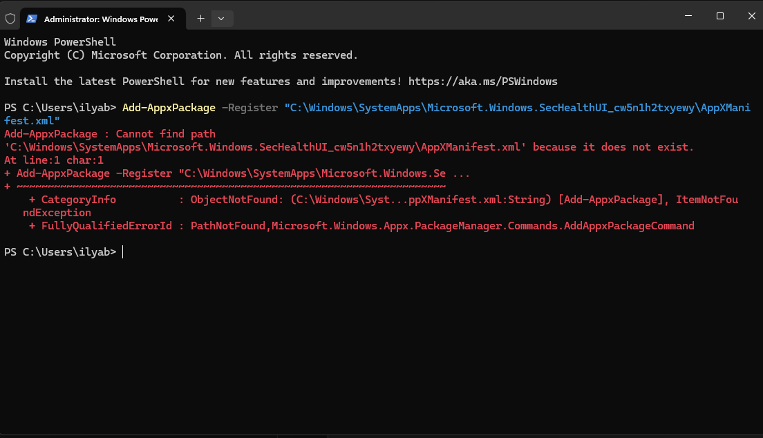 Reset-AppxPackage. : The term 'Reset-AppxPackage.' is not recognized as the name of a cmdlet ...