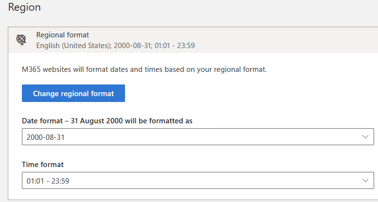 I cannot change regional format in my account settings - Microsoft Q&A