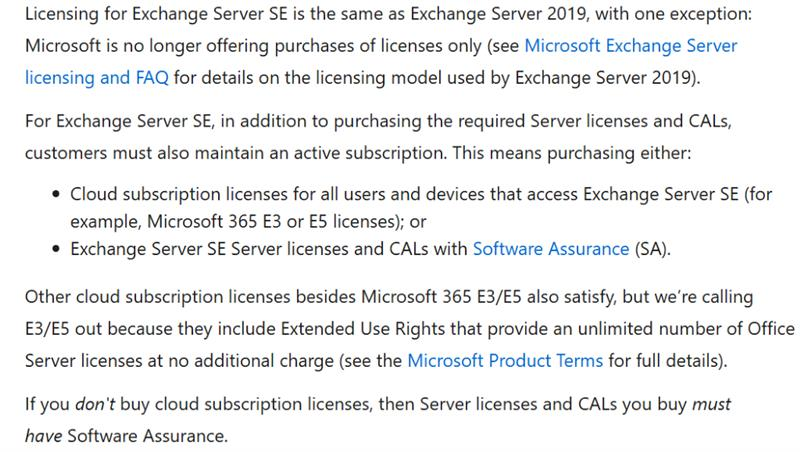 Exchange subscription edition ( SE ) - die Lizenzierung - Microsoft Q&A