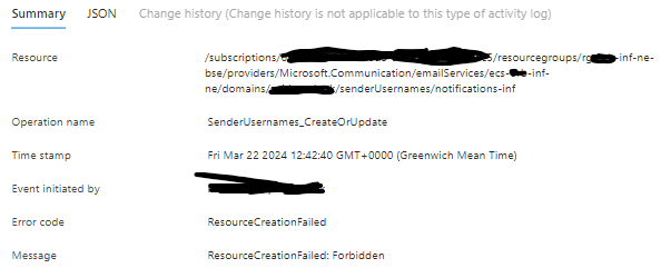 Error deploying or manually deleting Microsoft.Communication/emailServices/ /domains ...