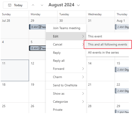 How can I change the time/date of a calendar event series without ...