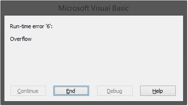 Visual Basic: Run-time error '6': Overflow - Microsoft Q&A