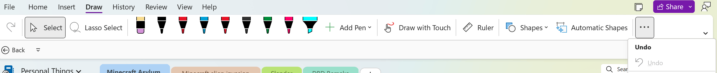 How can I put the undo button back in my (old) onenote's simplified ...