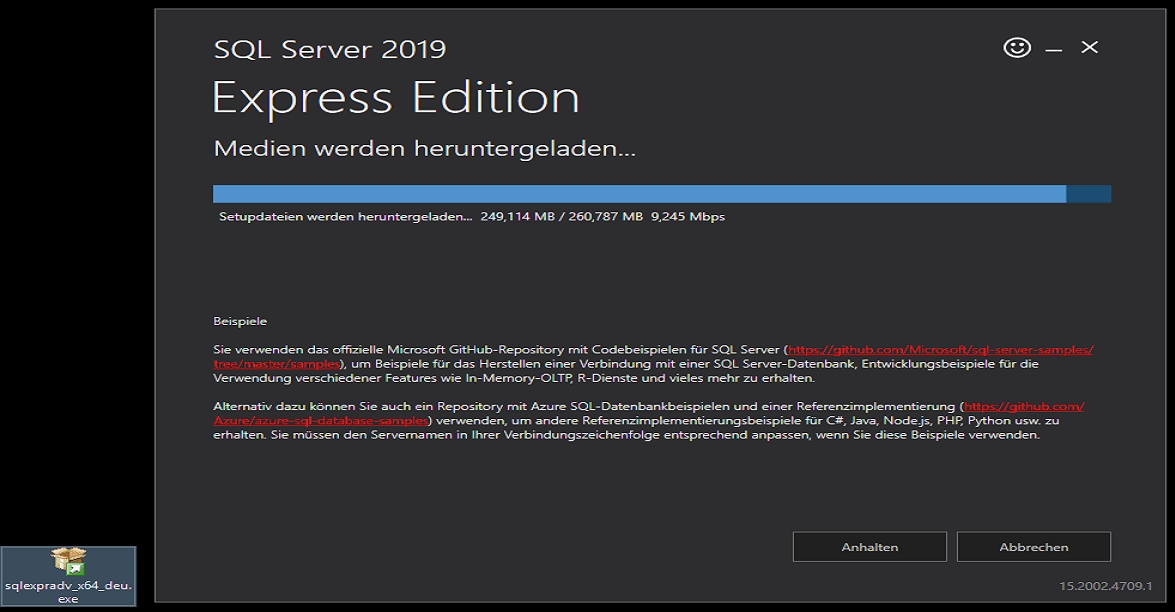 SQL Server 2019 Express Edition - Download des Express Advanced Pakets ...