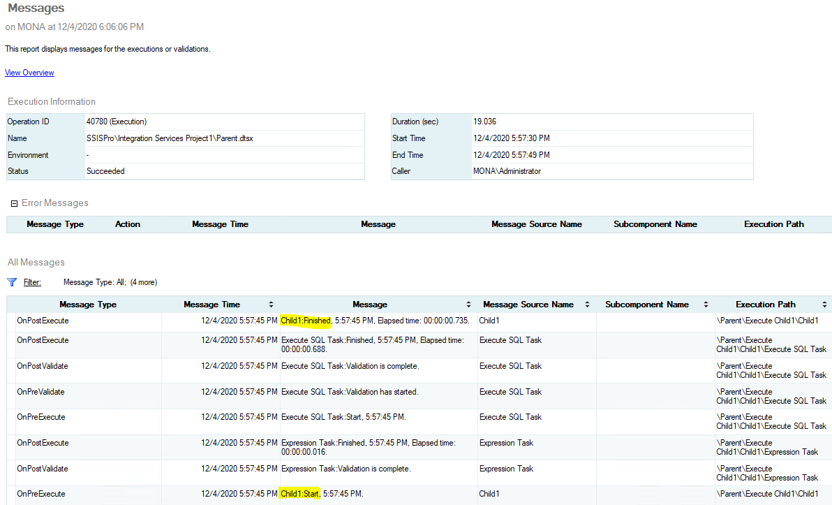 SSIS : Find execution of child package - Microsoft Q&A SSIS : Find execution of child package - Microsoft Q&A
