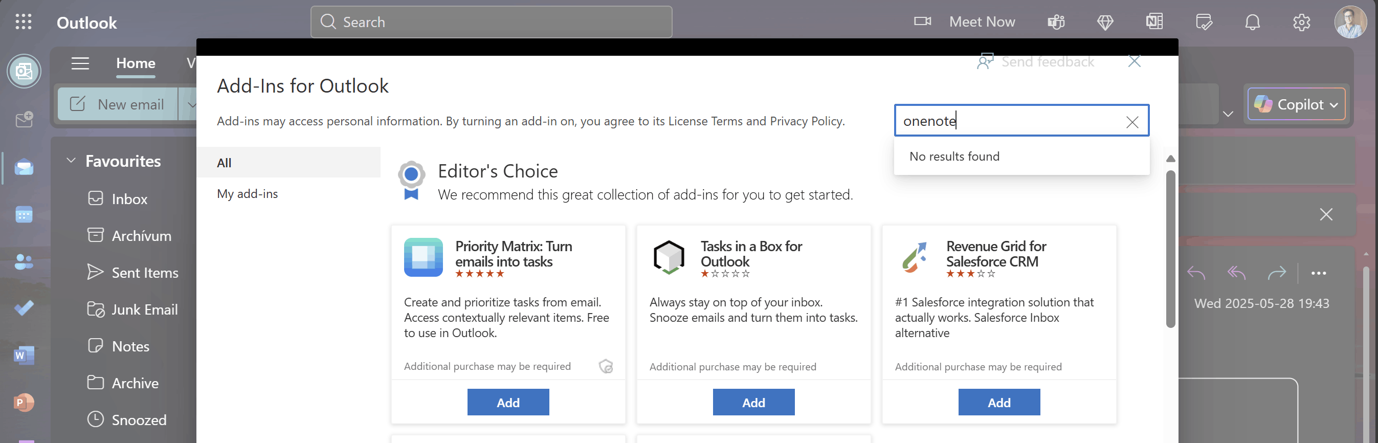 Send to Onenote add-in is missing from my account. Not available on ...