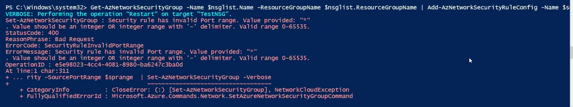 Issue with NSG Rule Creation using PowerShell - Microsoft Q&A