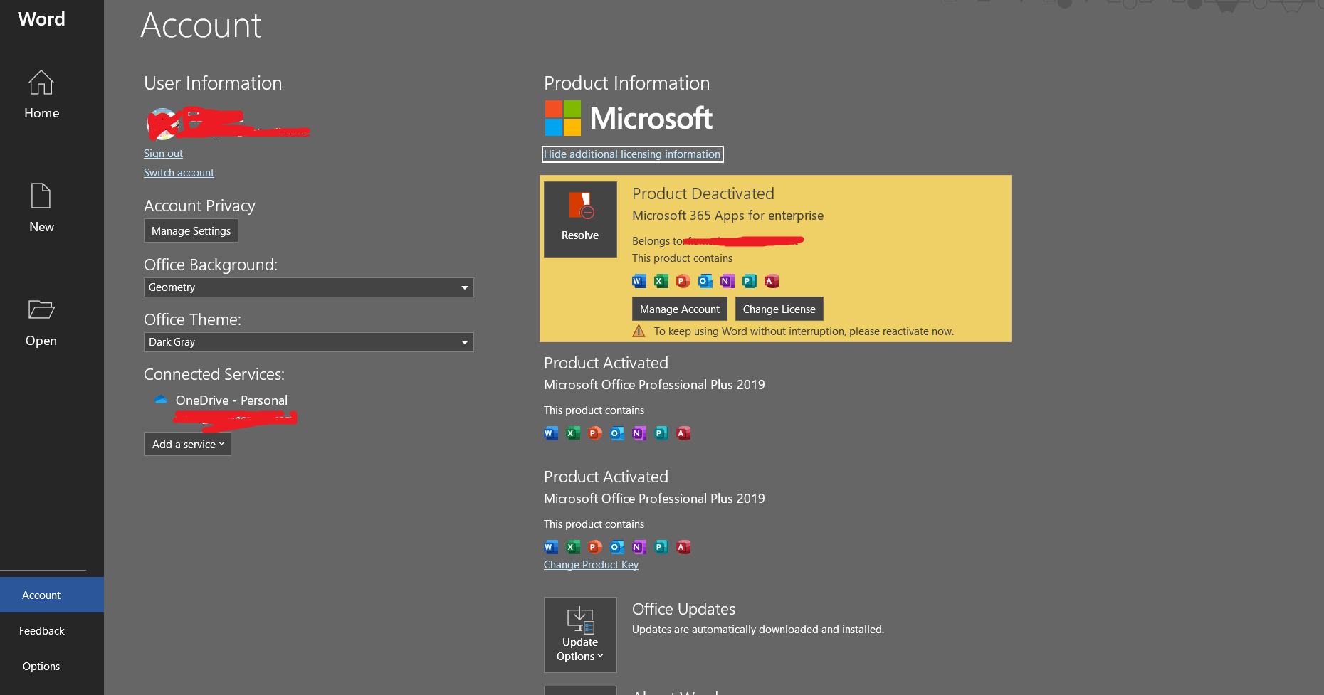 Remove work account from Office 2019 Pro Plus - Microsoft Q&A