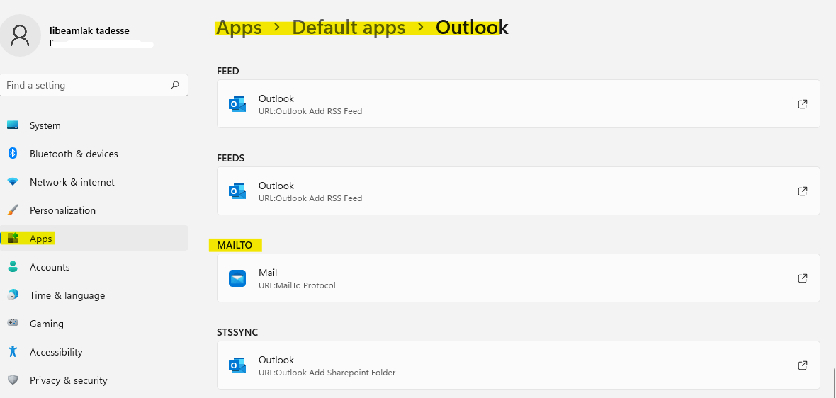 Unable to set Outlook to open "mailto:" links in Windows 11 - Microsoft Q&A